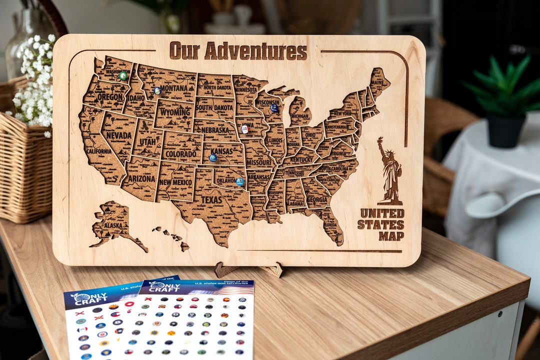 Push Pin United States Map, Travel Map Apartment Decor, Wood Map of ...