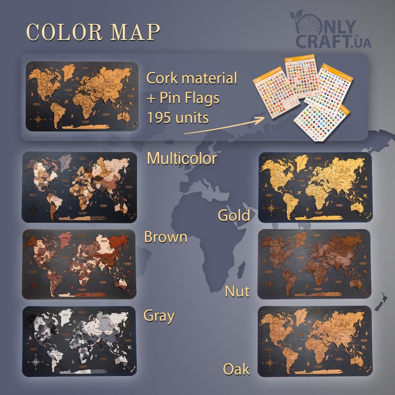 World Map Led Push Pin Wall Art Cork World Map Board Wooden - Etsy UK