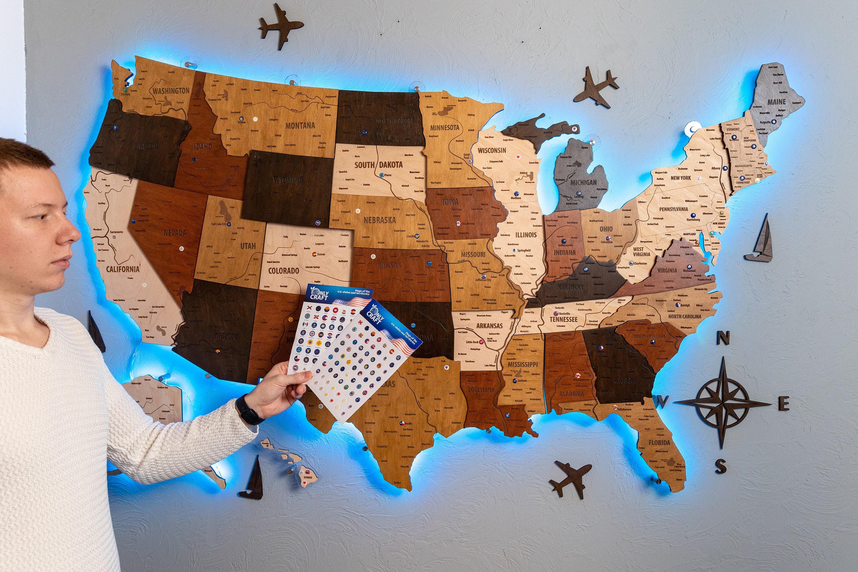 Wooden USA Travel Map: Push Pin Board With LED Backlight - Etsy