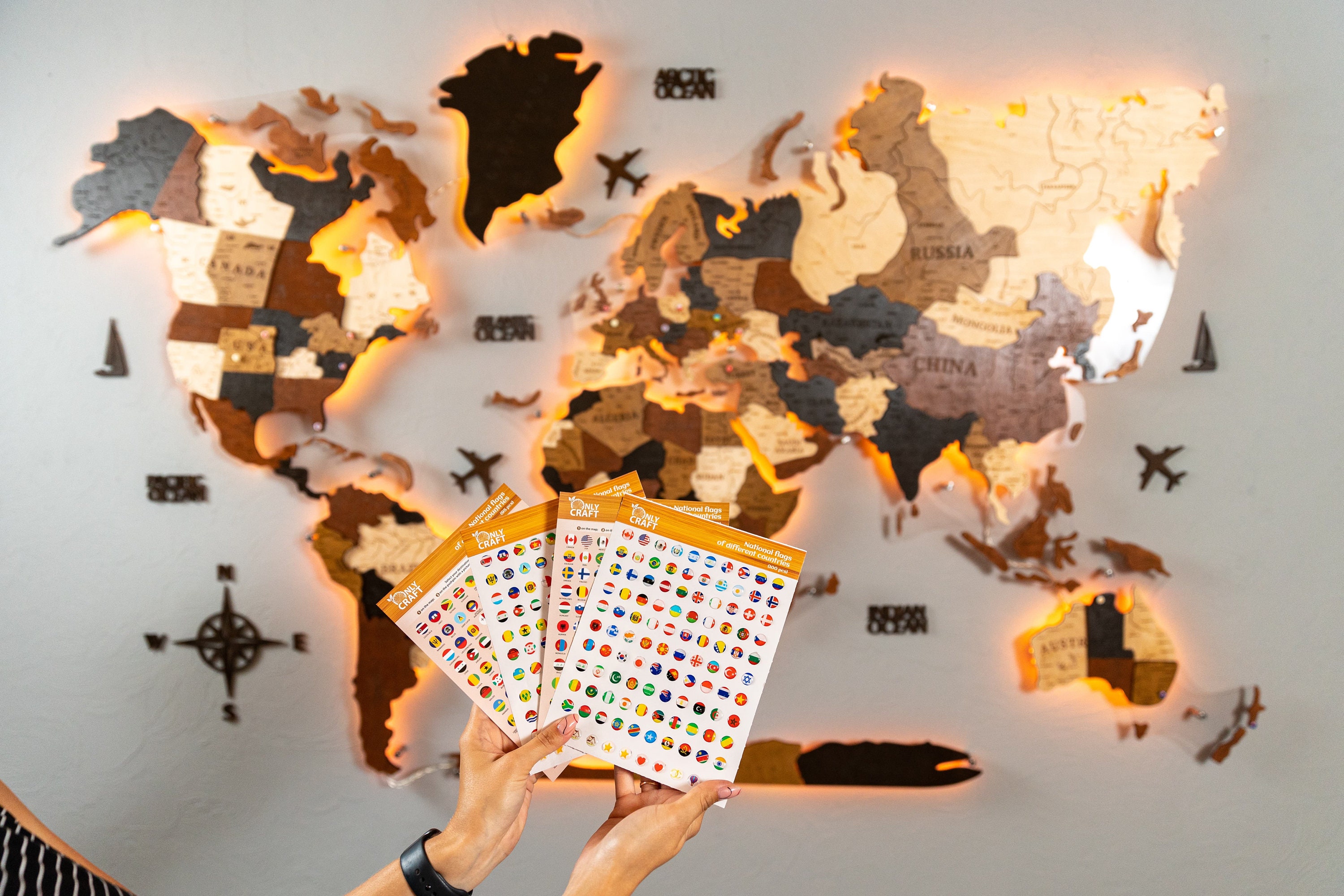 Wood world map weltkarte holz wooden map backlighting 3d - Etsy España