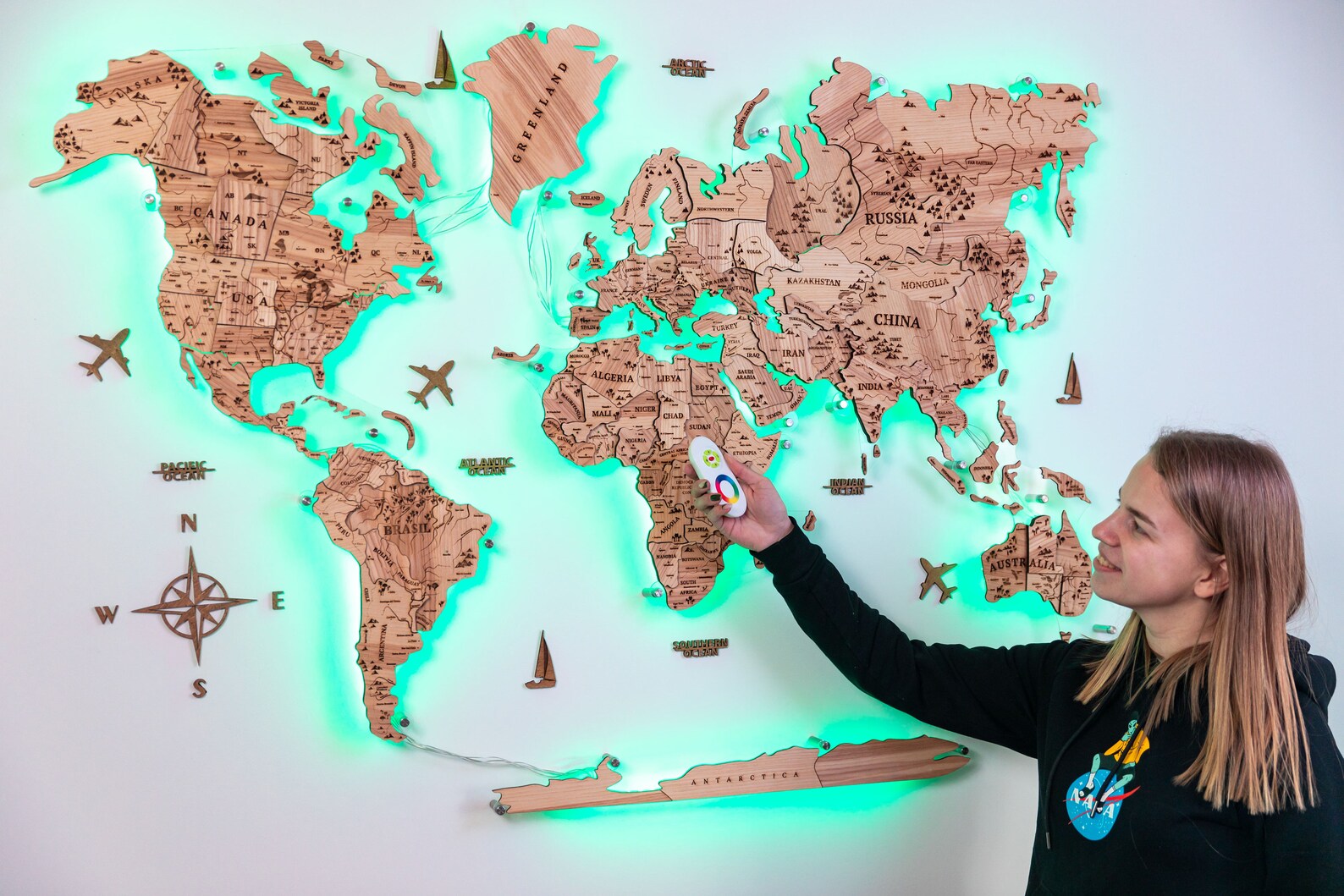 Wall Decor Home Decor Wooden World Map Led World Map - Etsy