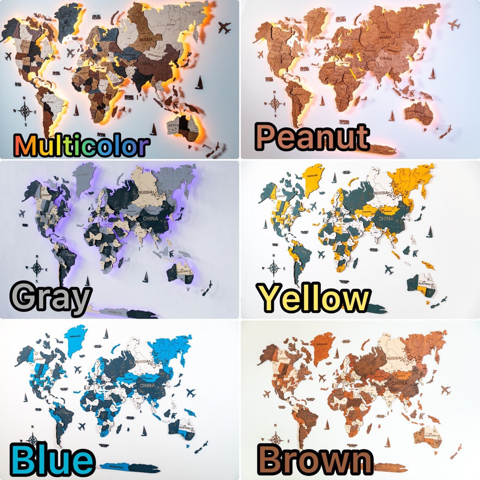 3D Wooden World Map Led - Etsy