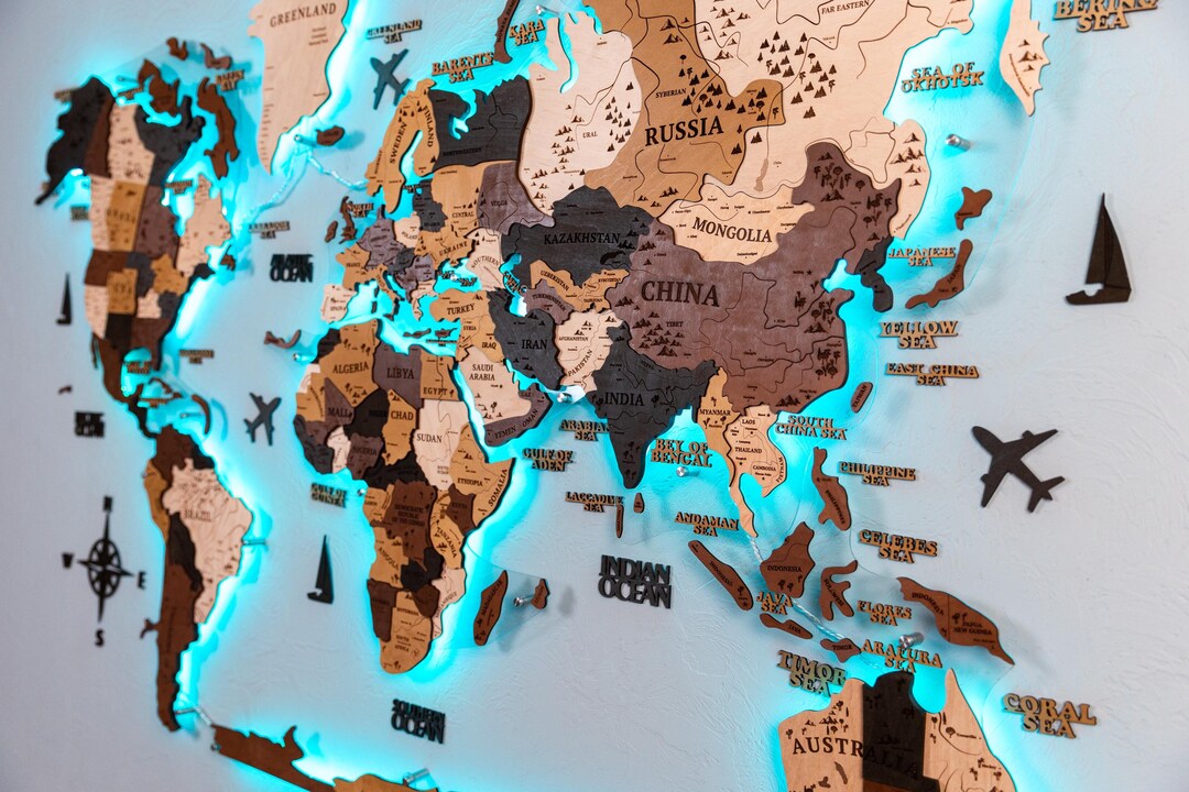 3D Wooden World Map Push Pin Wall Map for 5th Anniversary Gift, New ...