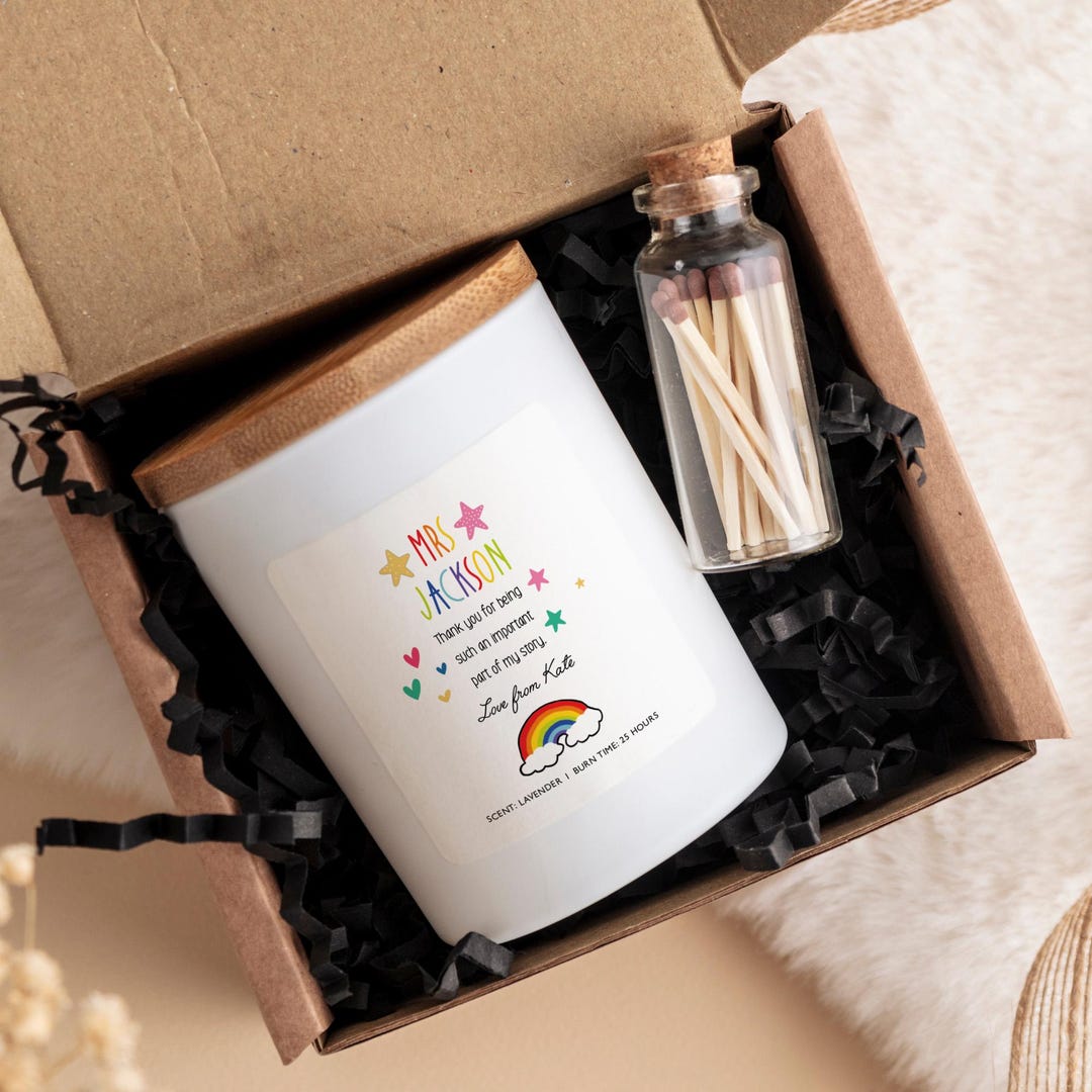Personalised Teacher Candle Gift With Rainbow Thank You for Being Part ...