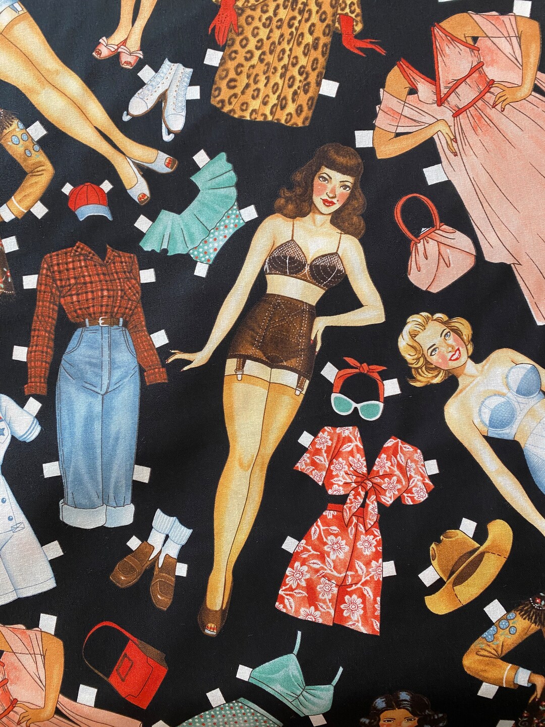Alexander Henry Paper Doll Pin-up's aqua or Black 100% Cotton Fabric by ...