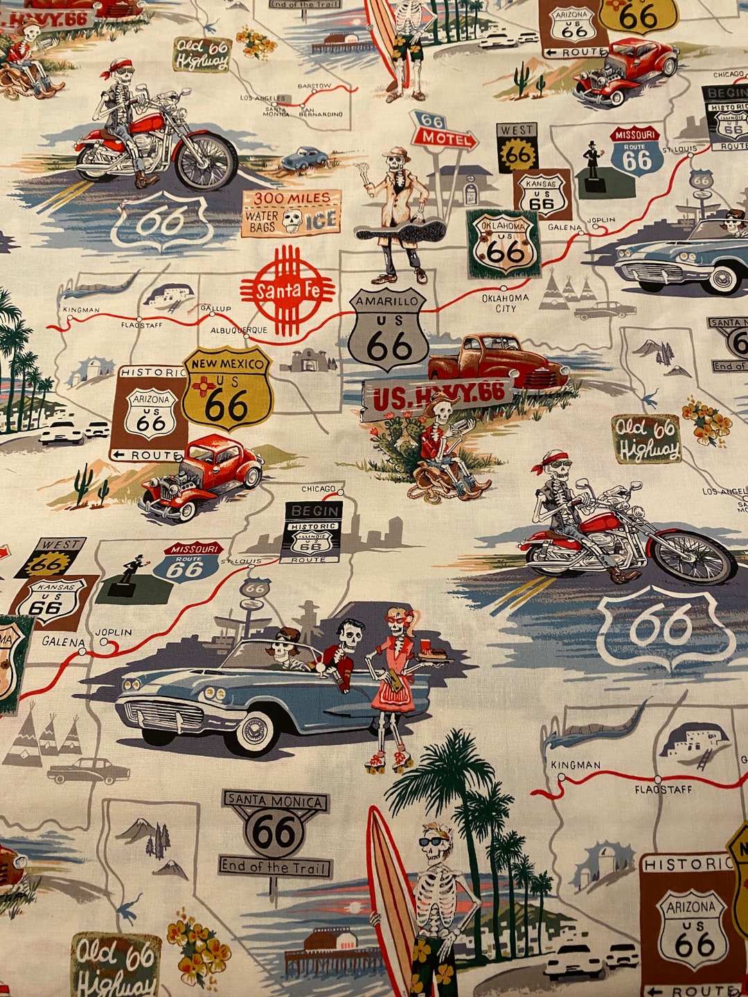 Alexander Henry Route 66 Cotton Fabric – Skeleton Road Trip Print ...