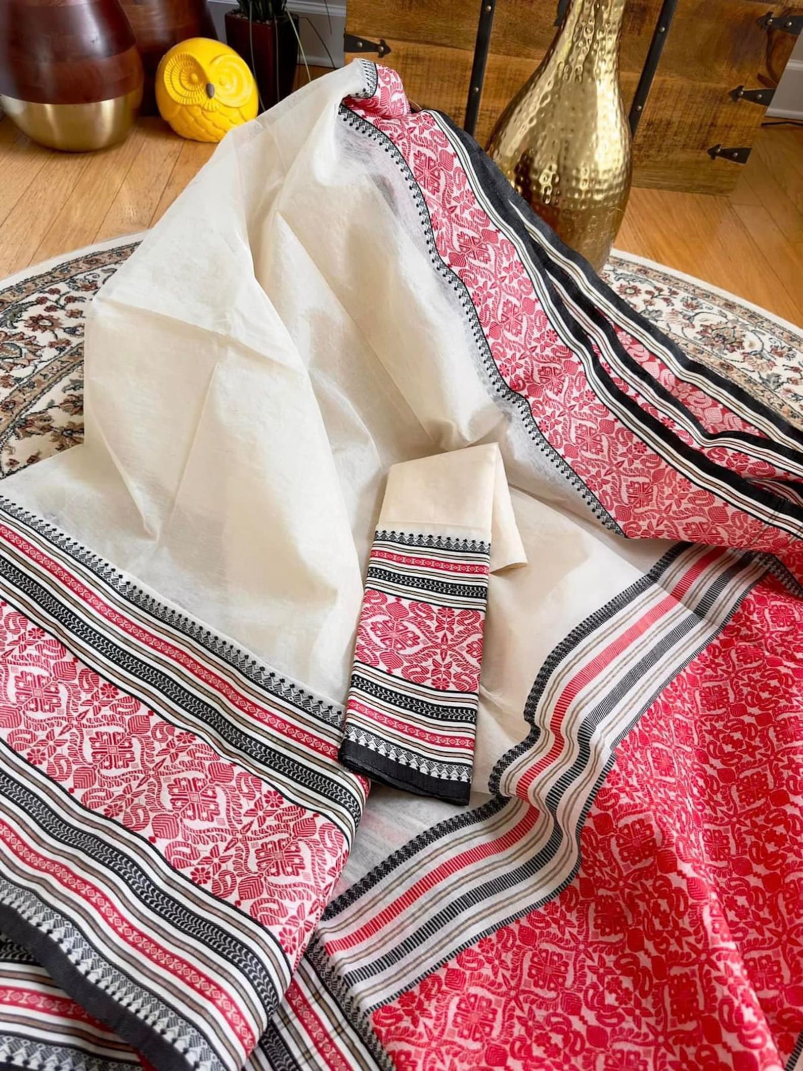 Red Border White Pure Cotton Saree/ Primium Handspun Bengal Weave ...