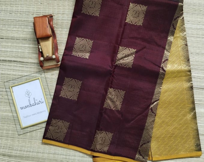 Primium Ghicha Tussur Silk Saree With Maroon Border | Temple Design ...