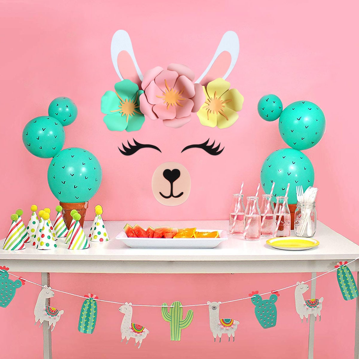 Llama Birthday Party Wall Decor | Alpaca Backdrop | Big Flowers | First ...