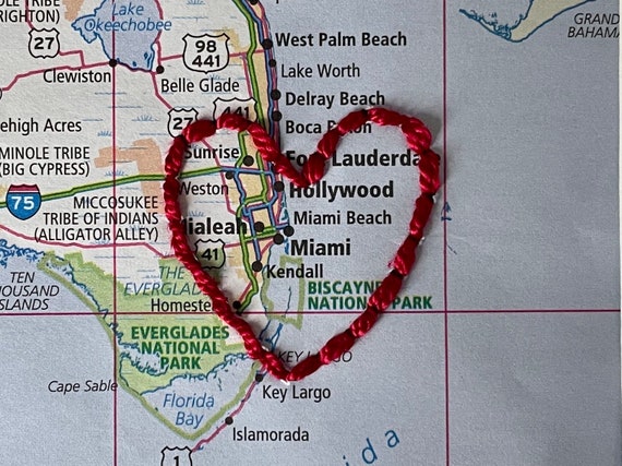 Miami Heart Road Map Art / Personalized Florida Gift / Wall - Etsy