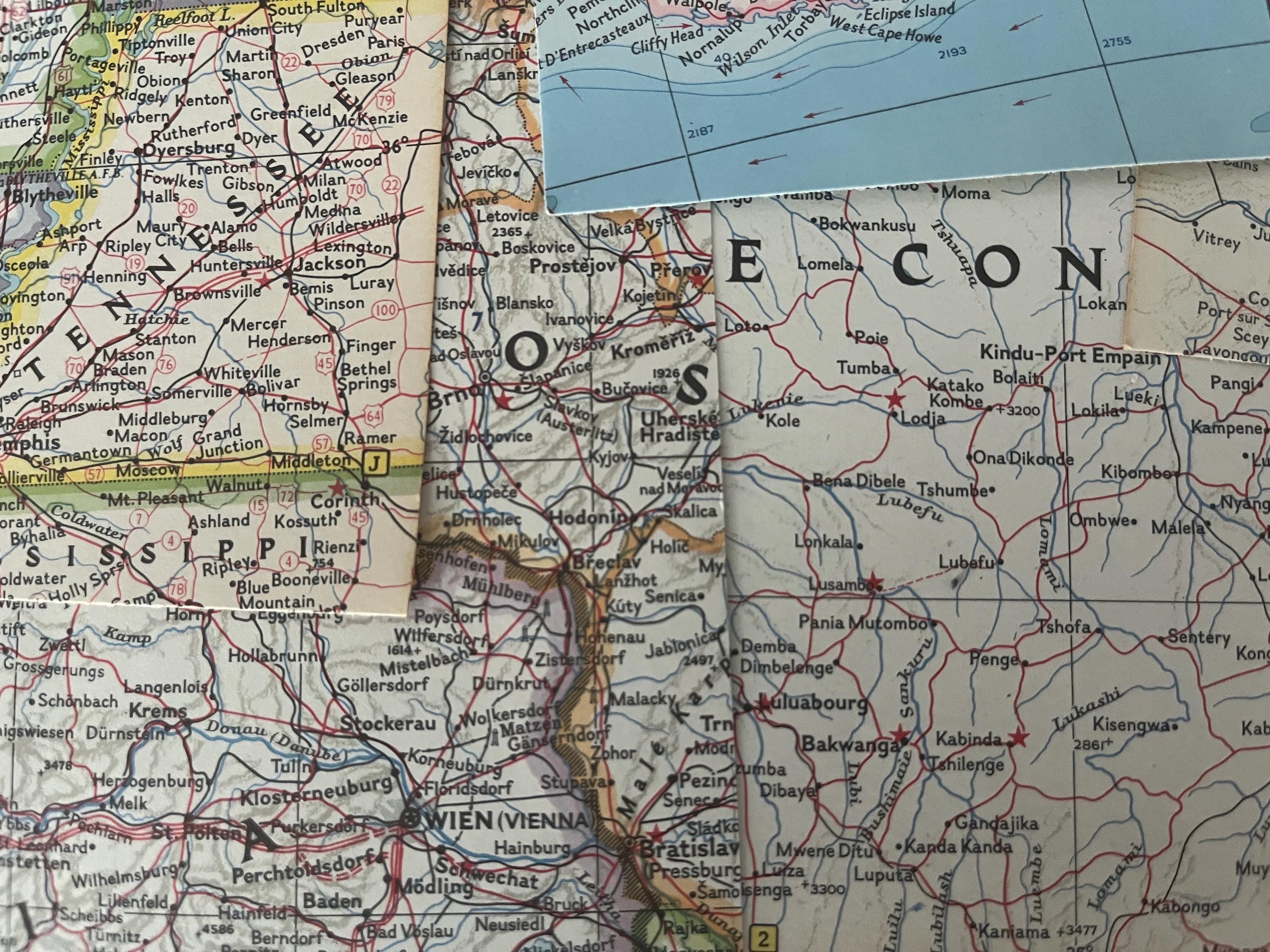 Vintage Map Pieces: 1960s Atlas Remnants for Scrapbooking - Etsy