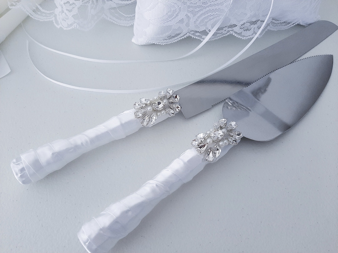 Wedding Cake Cutting Set, White Wedding Cake Server Set & Knife, Knife ...