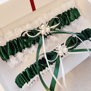 Emerald Wedding Garter Set, Dark Green Bridal Garter, Garter, Garter ...