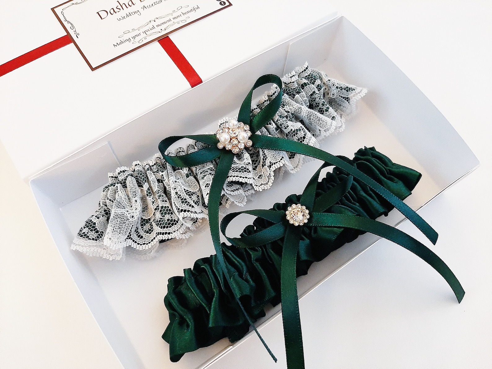 Dark Green Wedding Garter Lace Bridal Garter Set Garter Set - Etsy