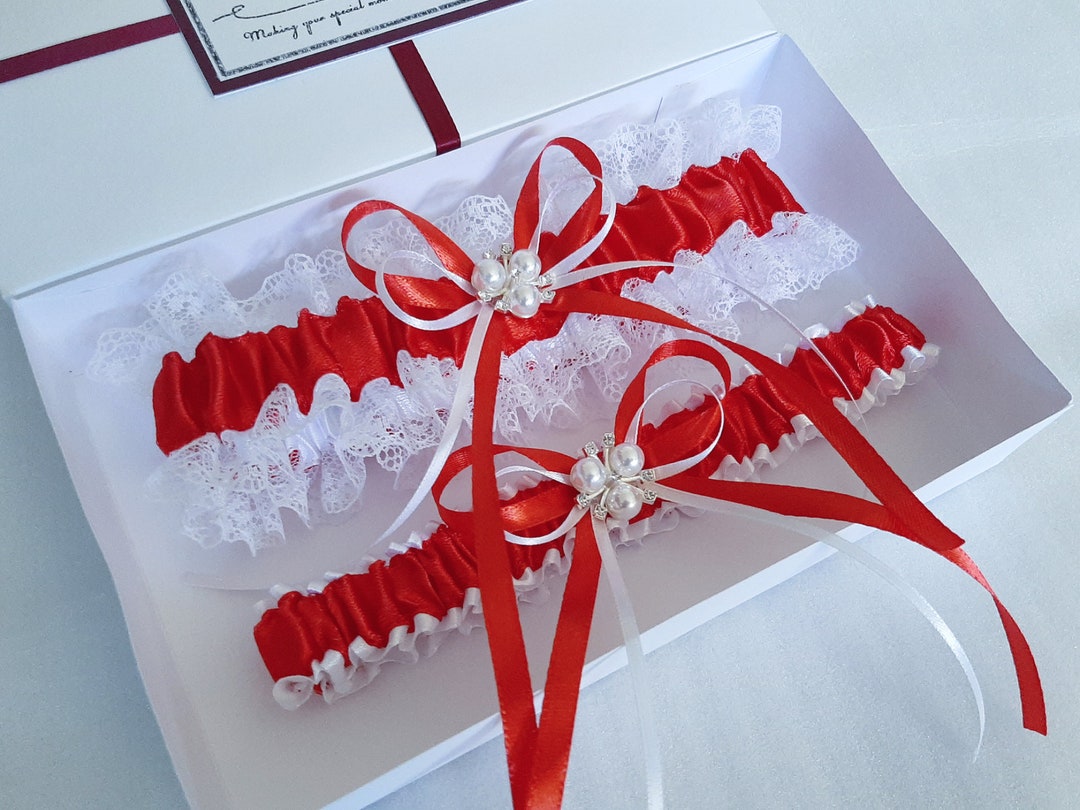 Red Wedding Garter Set, Lace Bridal Garter, Red Garter, Garter for ...