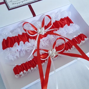 Red Wedding Garter Set, Lace Bridal Garter, Red Garter, Garter for ...
