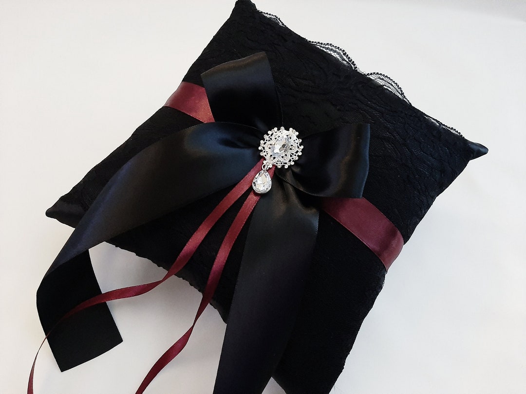 Burgundy Black Ring Bearer Pillow, Black Flower Girl Basket and Pillow ...