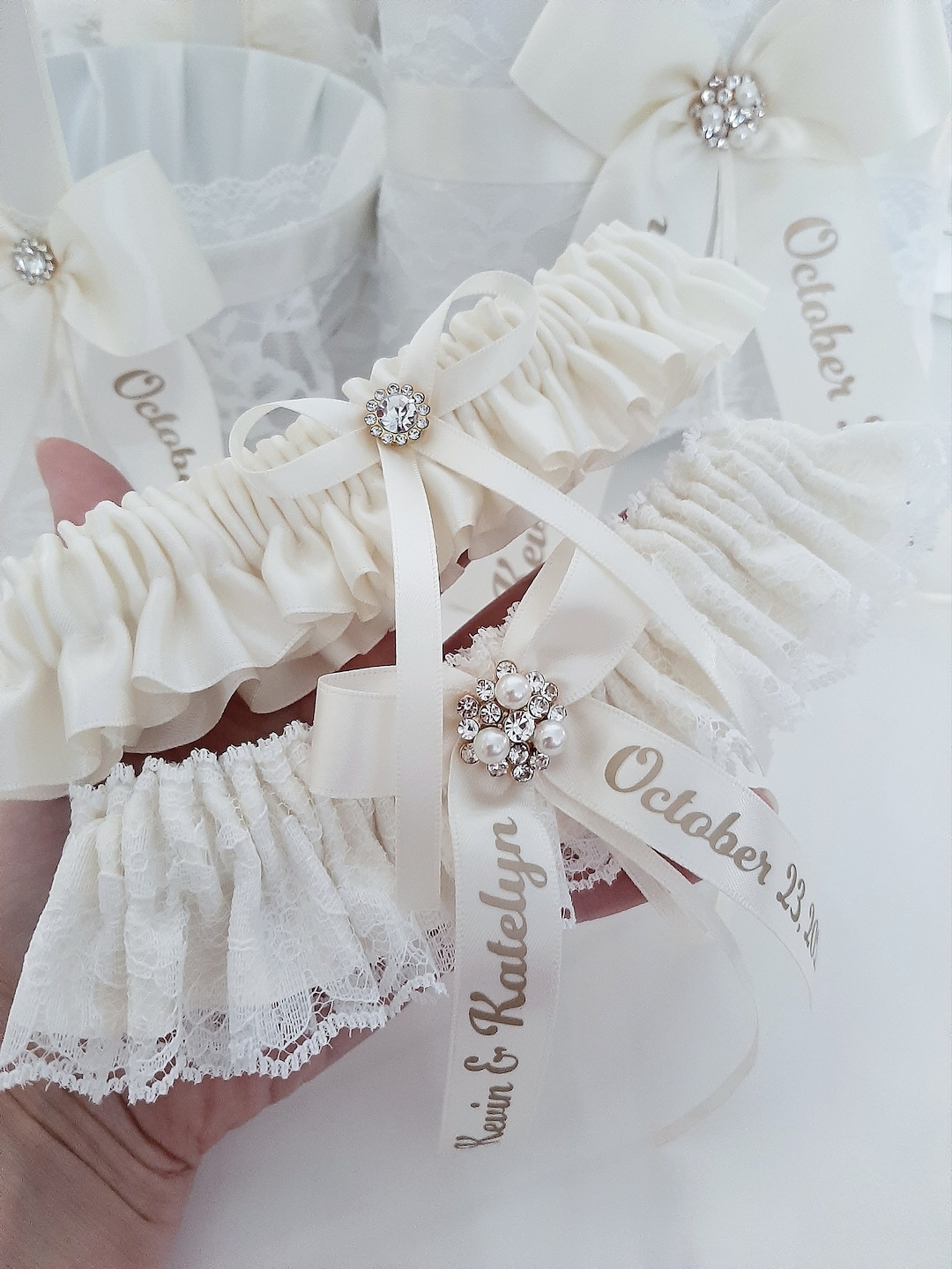 Wedding Garters for Brides, Ivory Bridal Garter Set, Prom Garters for ...