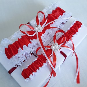 Red Wedding Garter Set, Lace Bridal Garter, Red Garter, Garter for ...