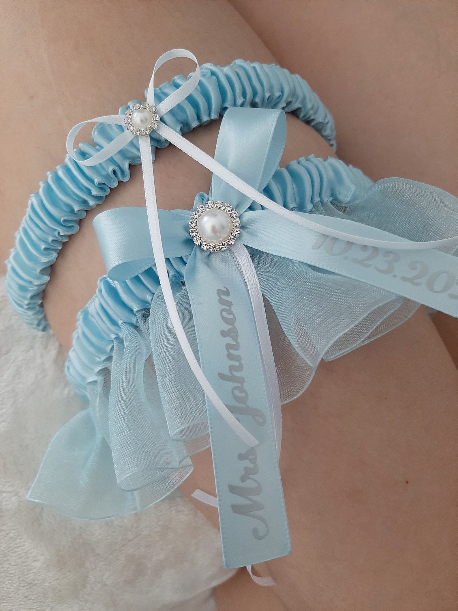 Blue Wedding Garter, Wedding Garter Set, Dusty Blue Bridal Garter ...