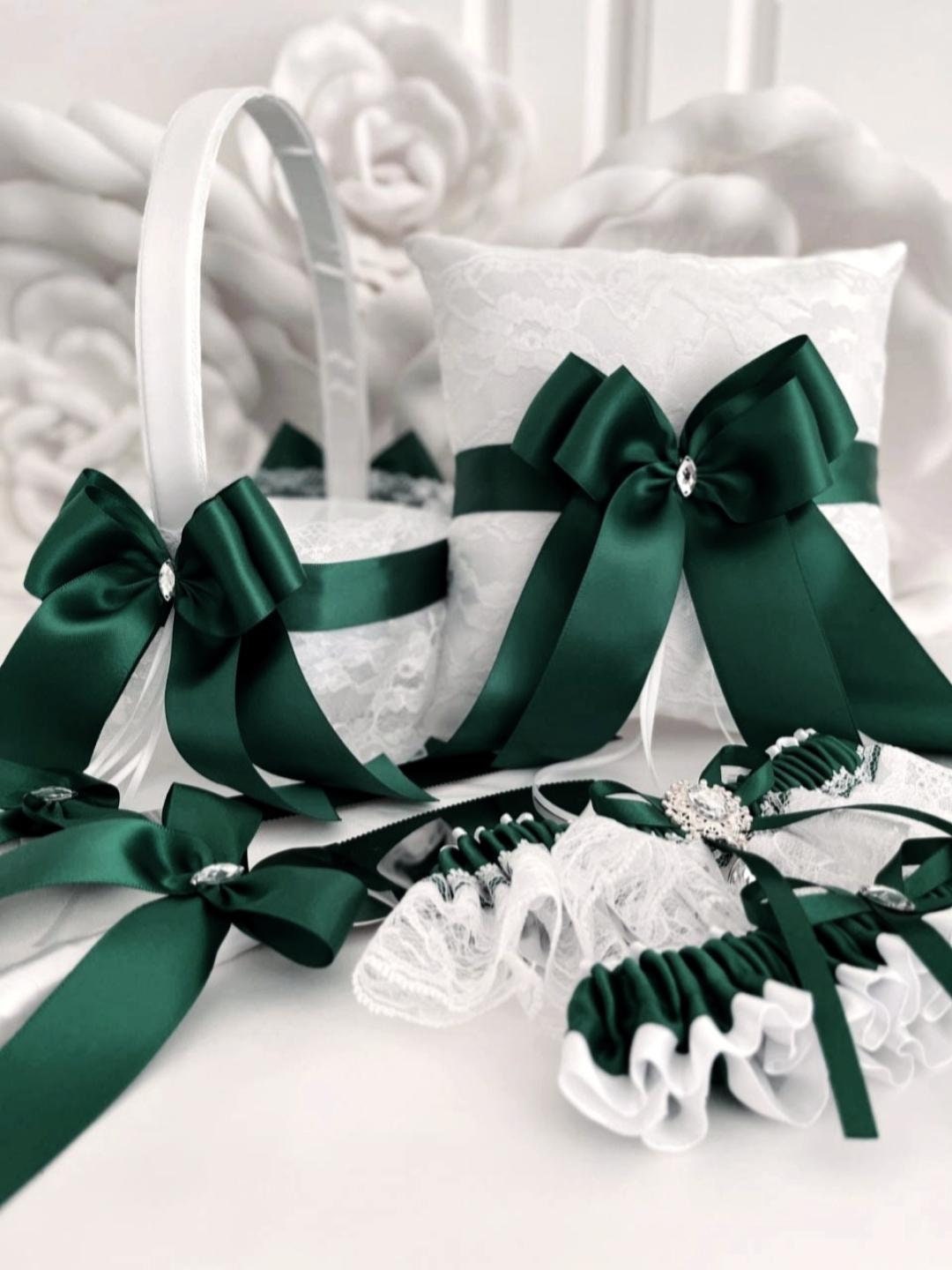 Dark Green Wedding Set, Flower Girl Basket and Ring Bearer Set, Wedding ...