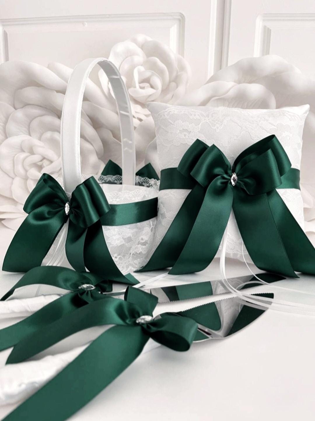 Dark Green Wedding Set, Flower Girl Basket and Ring Bearer Set, Wedding ...