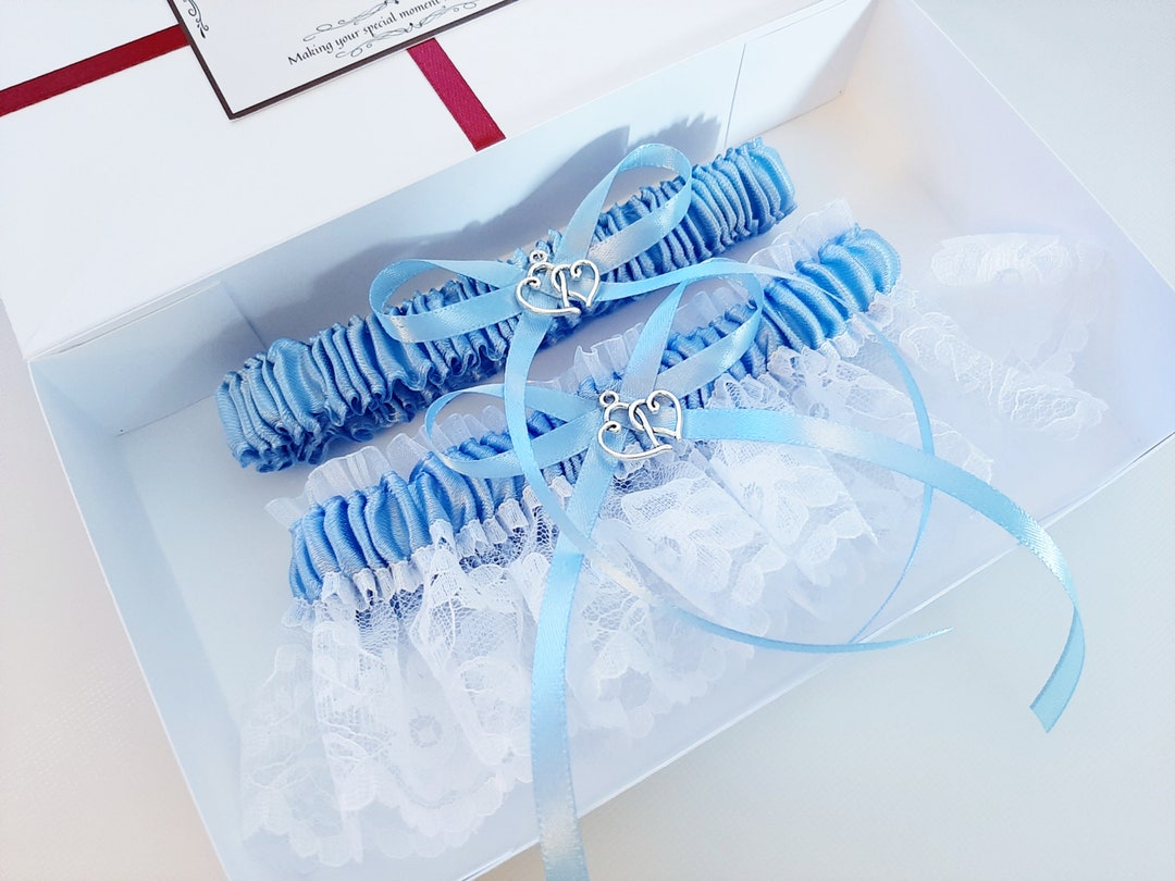 Blue Garter Set, Blue Bridal Garter, Something Blue Wedding Garter ...