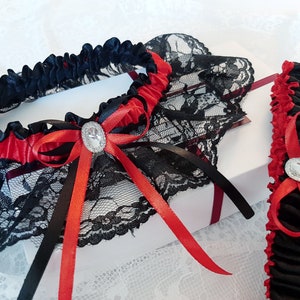 Black and Red Wedding Garter Set, Black Lace Bridal Garter Set ...