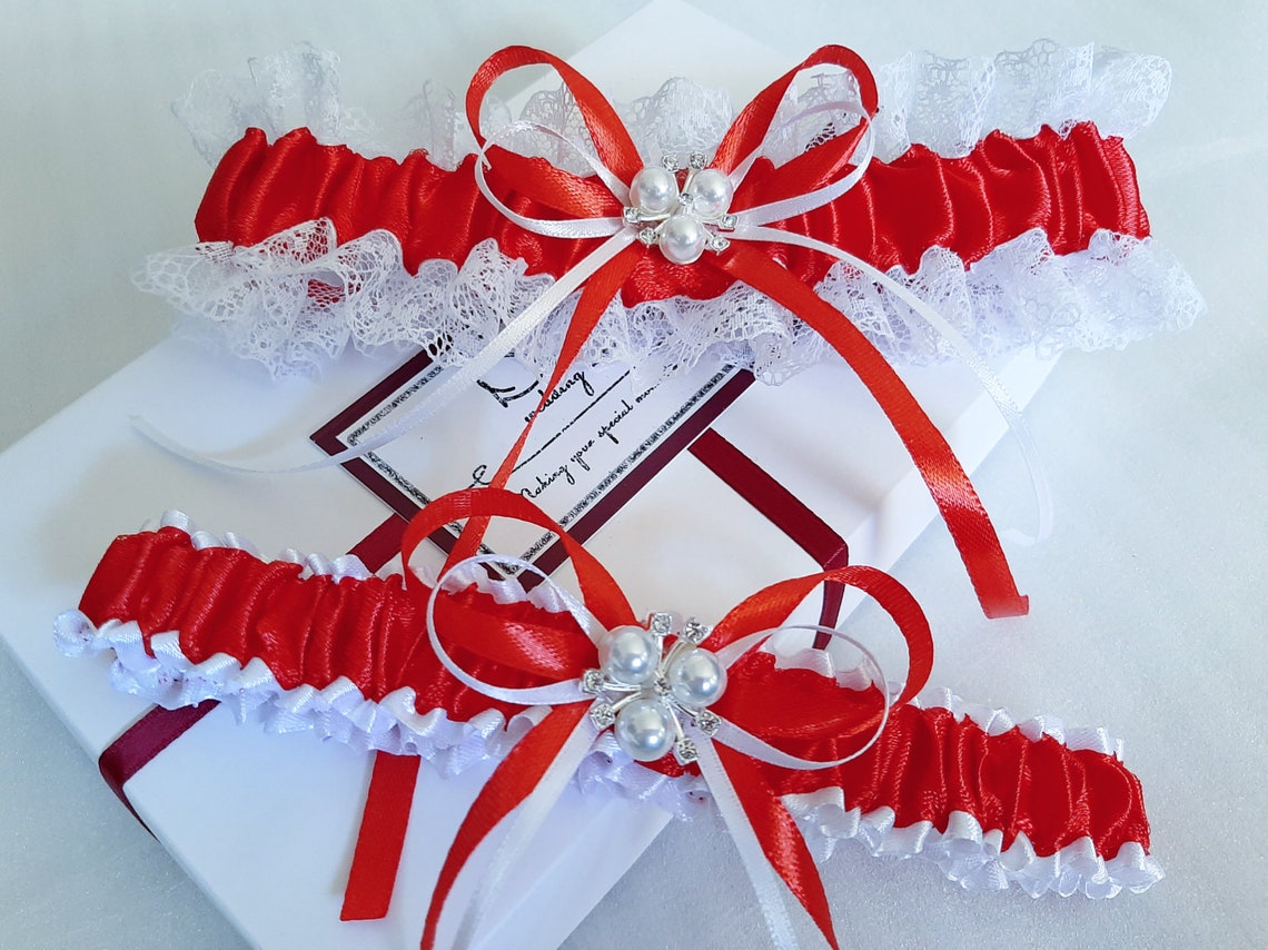 Red Wedding Garter Set Lace Bridal Garter Red Garter Garter | Etsy