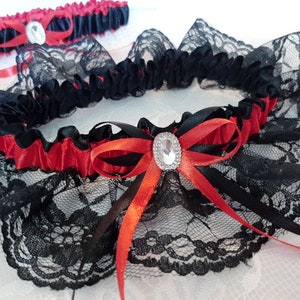 Black and Red Wedding Garter Set, Black Lace Bridal Garter Set ...