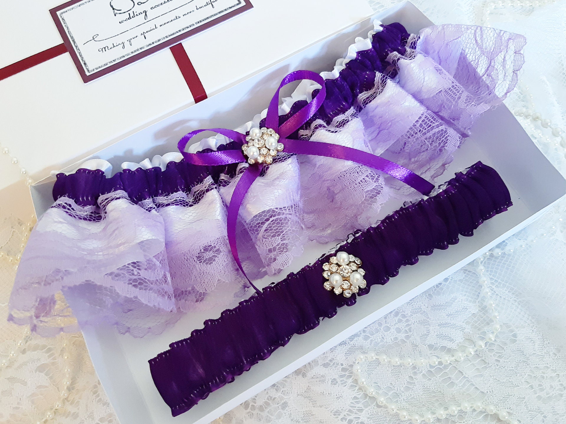 Purple Wedding Garter Wedding Garter Set Purple Bridal | Etsy