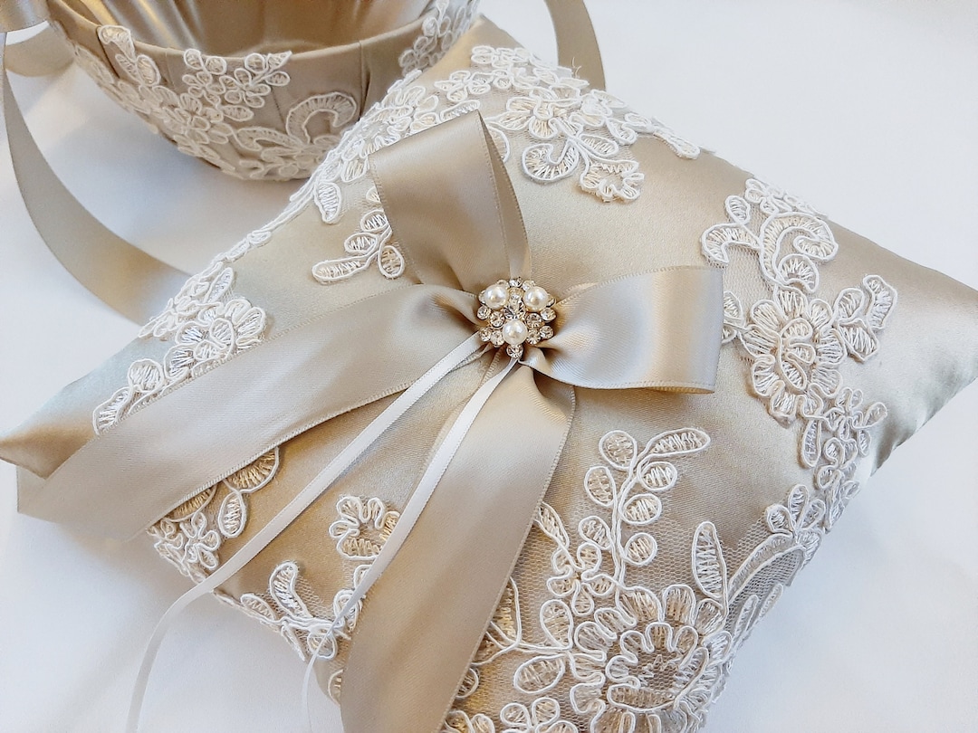 Ring Bearer Pillow, Champagne Ring Pillow, Flower Girl Basket and ...