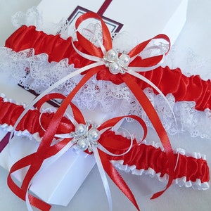 Red Wedding Garter Set, Lace Bridal Garter, Red Garter, Garter for ...