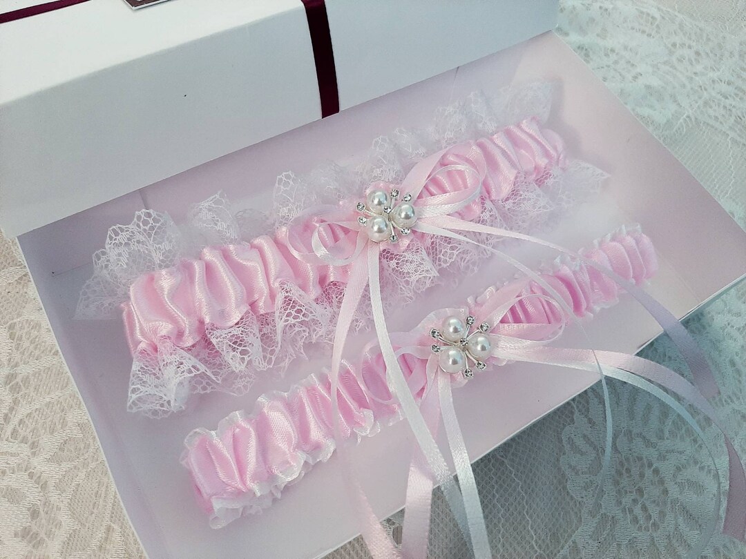 Pink Bridal Garter Set, Pink Wedding Garter Set, Pink White Garter Set ...