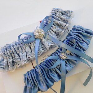 Wedding Garter, French Blue Bridal Garter Set, Dusty Blue Garter ...