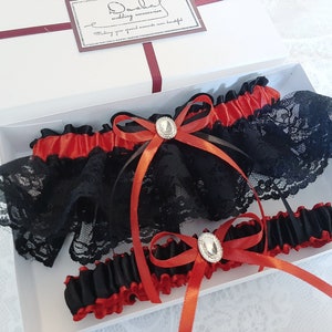Black and Red Wedding Garter Set, Black Lace Bridal Garter Set ...