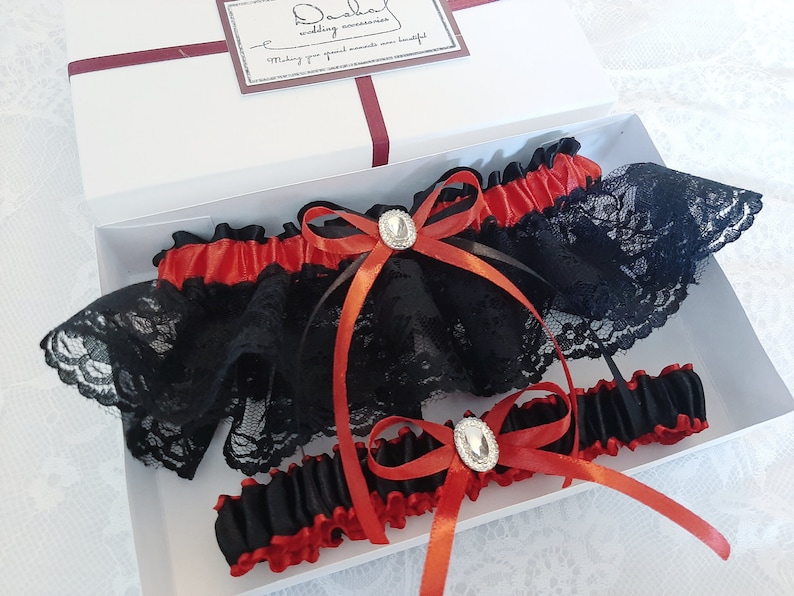 Black and Red Wedding Garter Set, Black Lace Bridal Garter Set ...