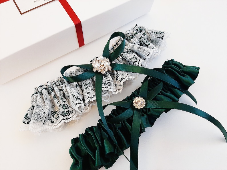 Dark Green Wedding Garter Lace Bridal Garter Set Garter Set - Etsy