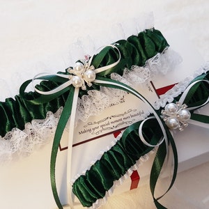 Emerald Wedding Garter Set, Dark Green Bridal Garter, Garter, Garter ...