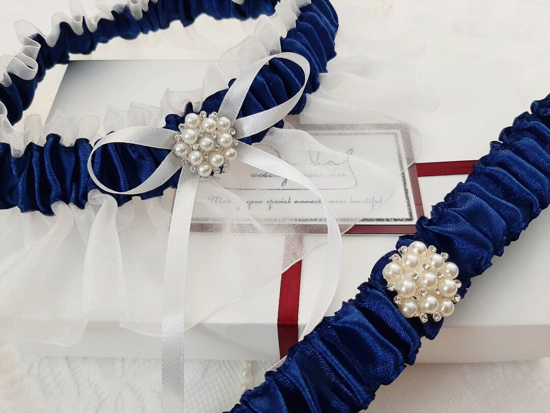 Navy Blue Garter Set, Bridal Garter, Wedding Garter, Navy Garter ...