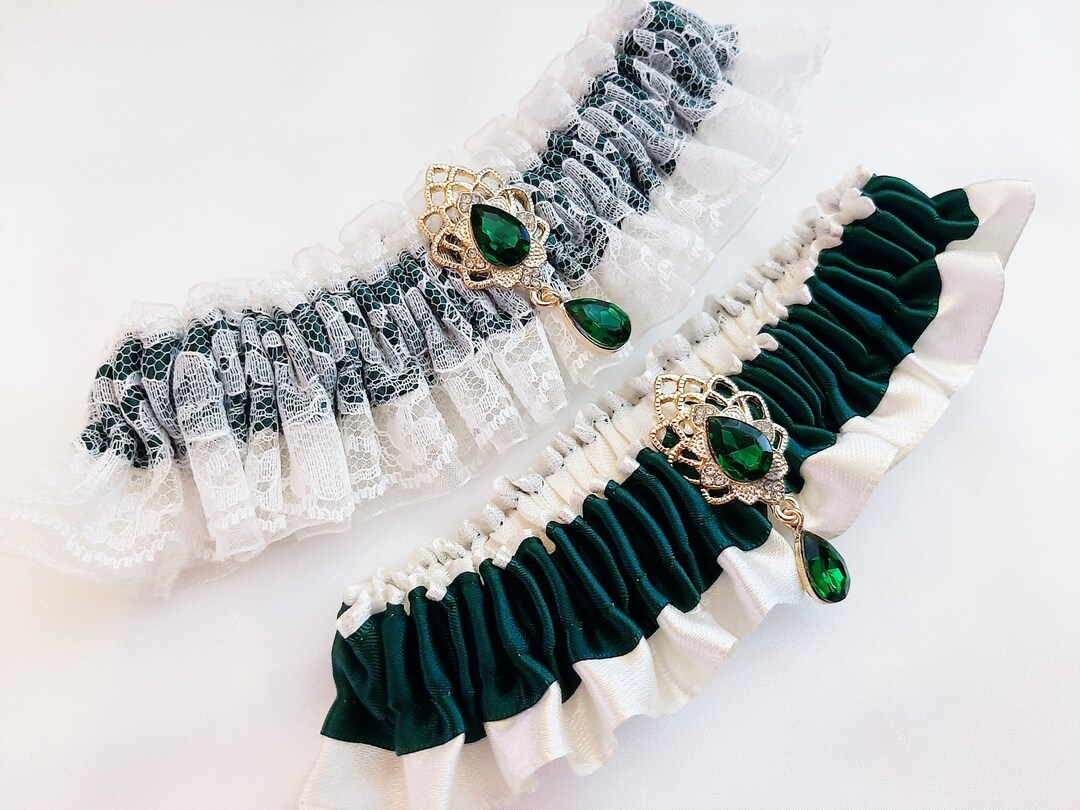 Hunter Green Wedding Garter, Garter for Bride, Lace Bridal Garter Set ...