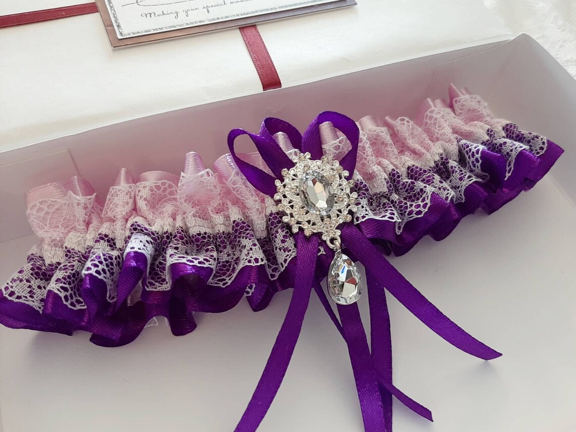 Purple Pink Bridal Garter Purple Wedding Garter Set Bridal | Etsy