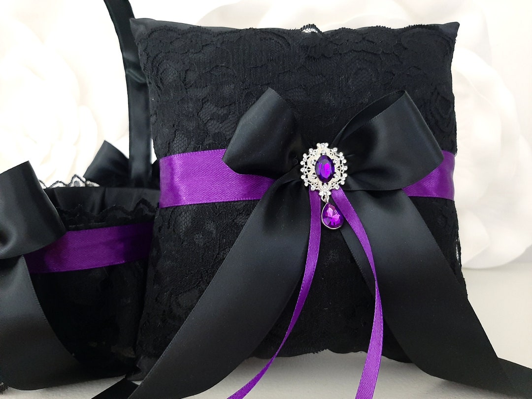 Ring Bearer Pillow, Black Ring Pillow, Flower Girl Basket and Pillow ...