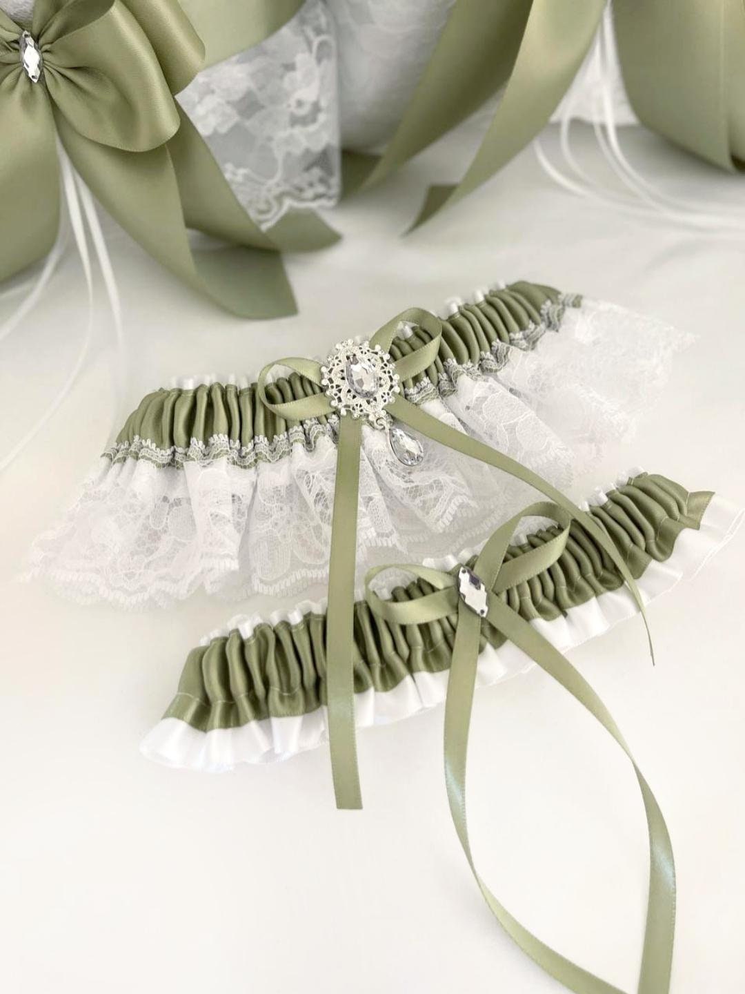 Wedding Garter Set, Sage Wedding Garter, Dusty Sage Garter, Sage Green ...