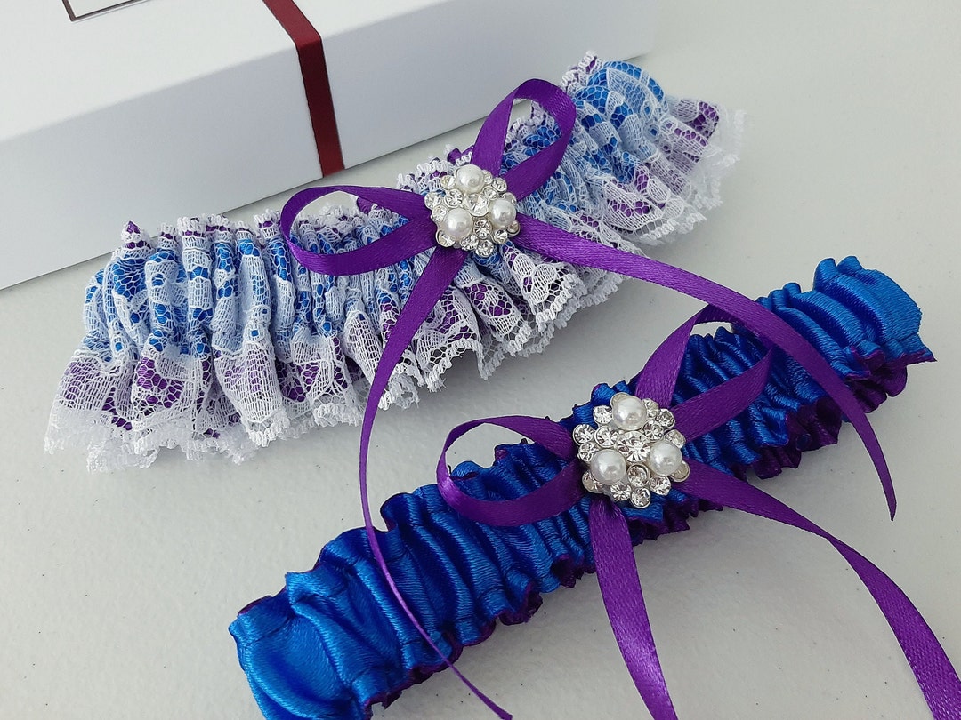 Royal Blue Purple Wedding Garters for Brides, Bridal Garter Set, Purple ...