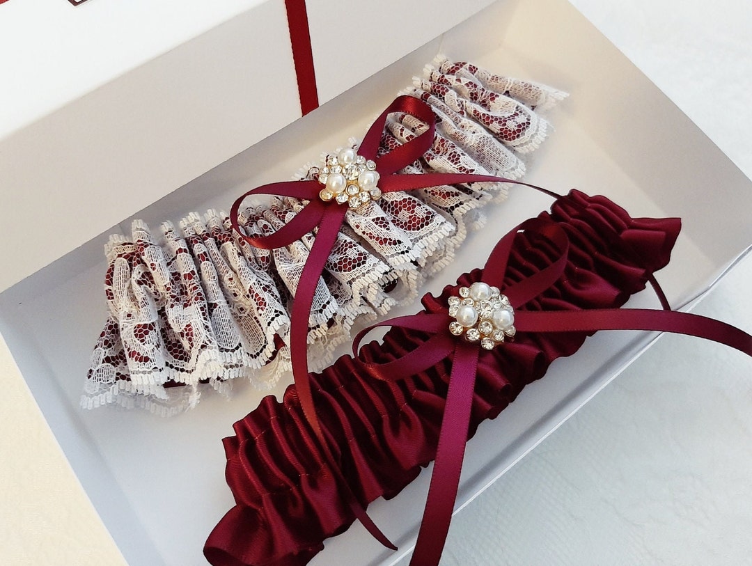Wine Red Wedding Garter, Lace Bridal Garter Set, Wine Garter Set ...