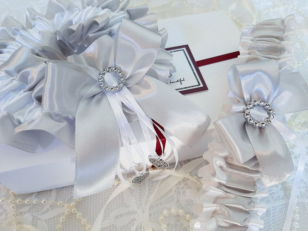 Silver Gray Wedding Garter Set, Bridal Garter Set, Handmade ...