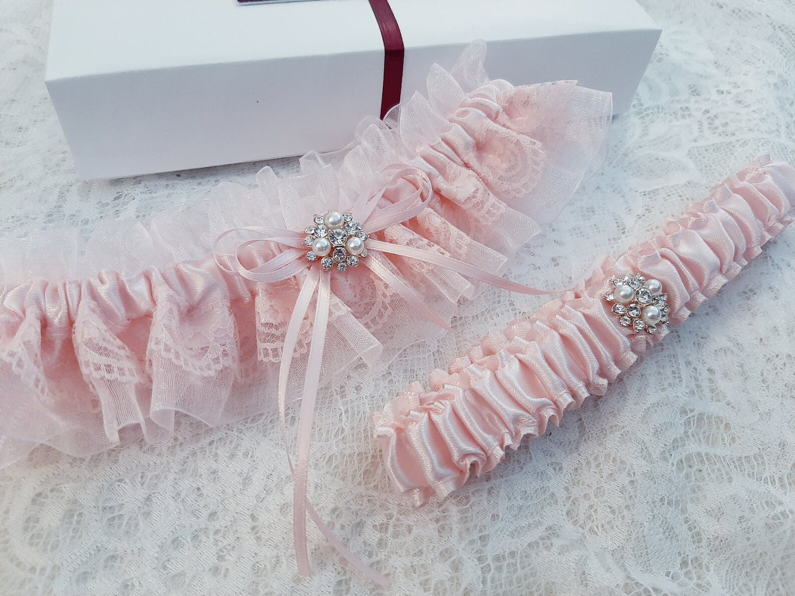 Pink Bridal Garter Set Pink Lace Wedding Garter Set Bridal - Etsy