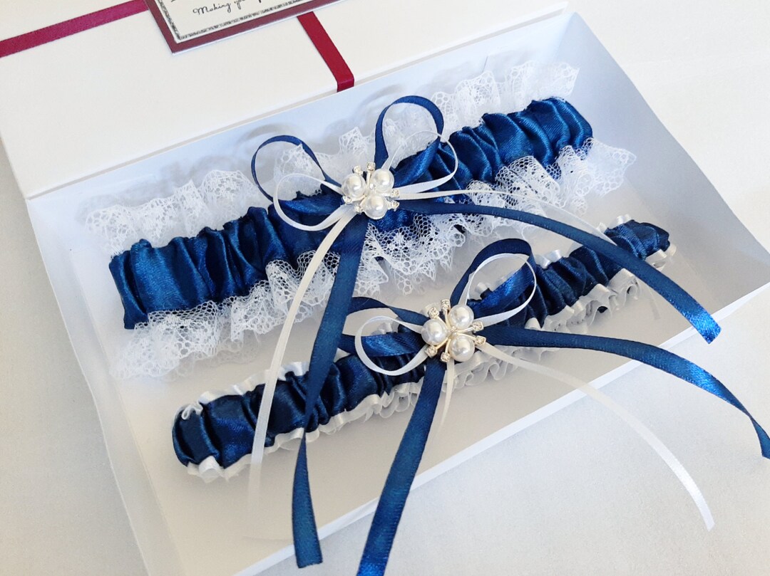 Blue Wedding Garter, Garter, Navy Garter, Wedding Garter Set, Blue ...