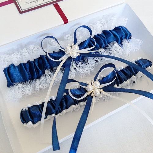 Navy Blue Satin Wedding Garter Wedding Garter Set Bridal - Etsy